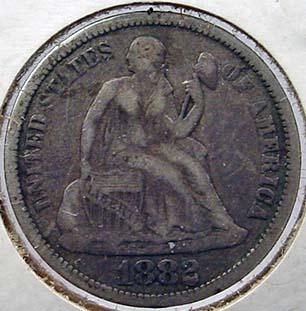 1882-P SEATED LIBERTY DIME - VF