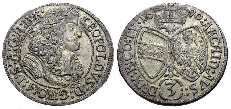 Austria, Leopold I (Hogmouth) (1658-1705), 3 Kreuzer, 1690, Hall Mint - KM 624 variant