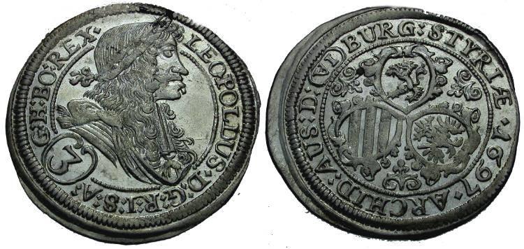 Austria, Leopold I (Hogmouth) (1658-1705), 3 Kreuzer, 1697, Graz Mint - KM 450