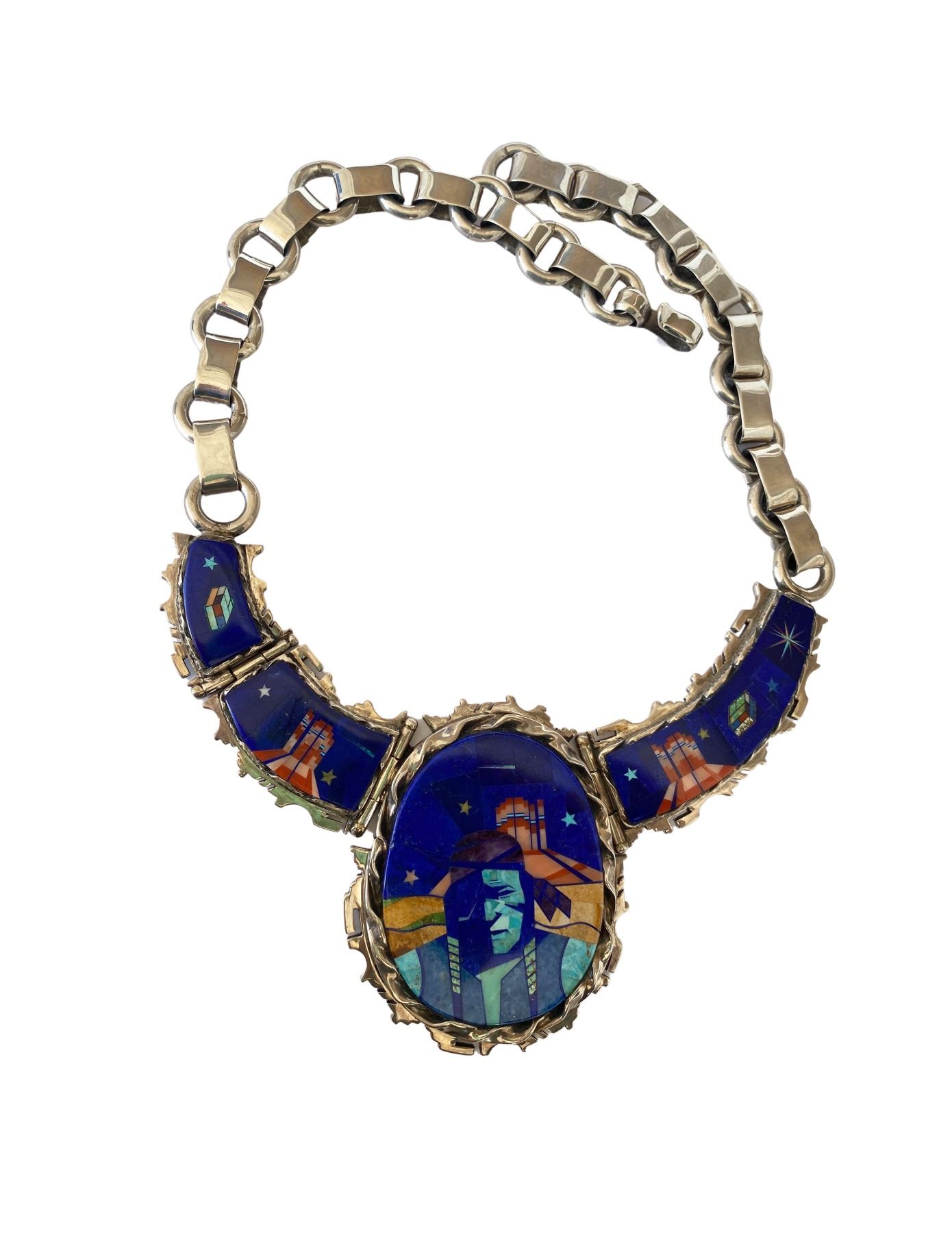 Alvin Yellowhorse (Navajo), Inlay Pictorial Necklace (Geronimo)