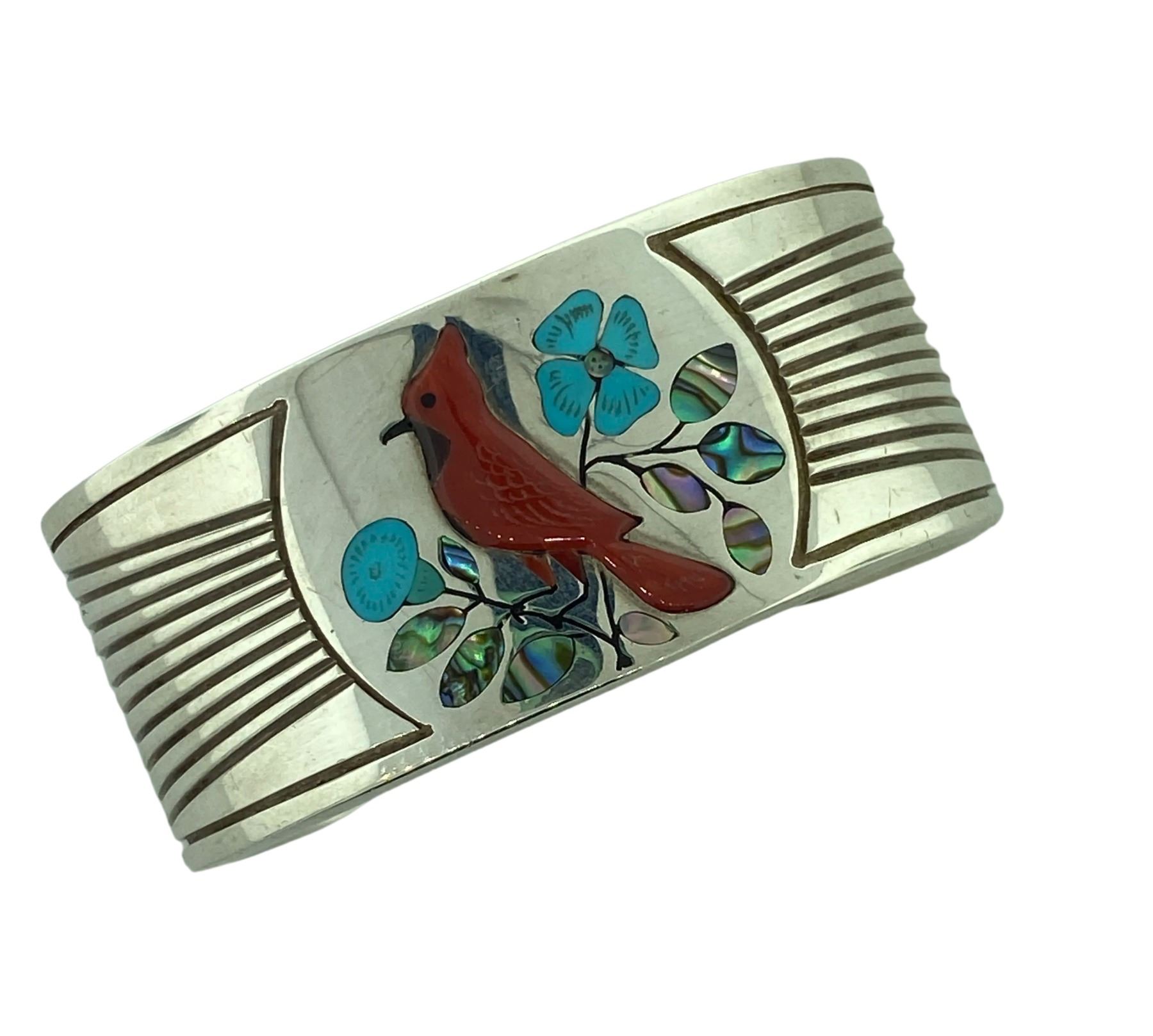 Jake Livingston (Zuni), Red Bird Inlay Bracelet
