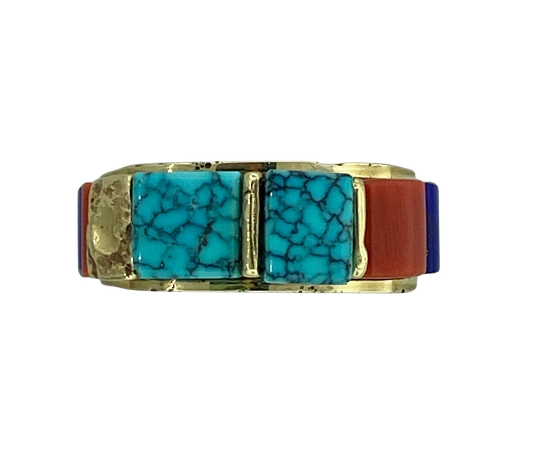 Alvin Yellowhorse (Navajo),Turquoise, Coral, Lapis Ring