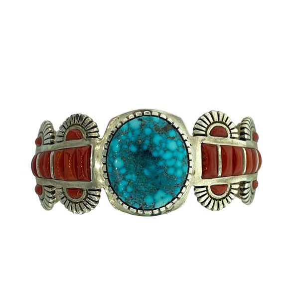 Michael Perry (Navajo), Cobblestone Coral Inlay Bracelet
