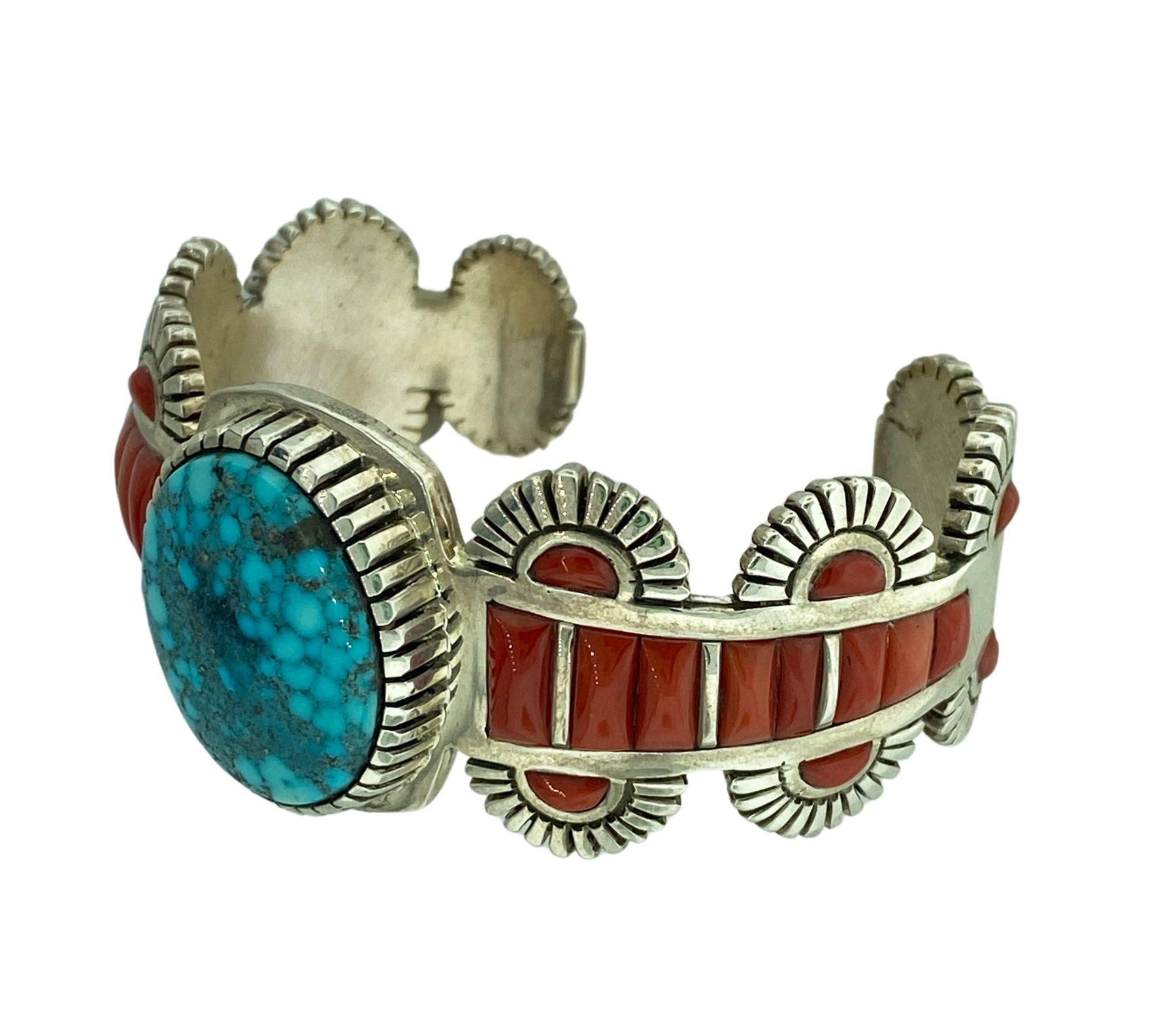 Michael Perry (Navajo), Cobblestone Coral Inlay Bracelet