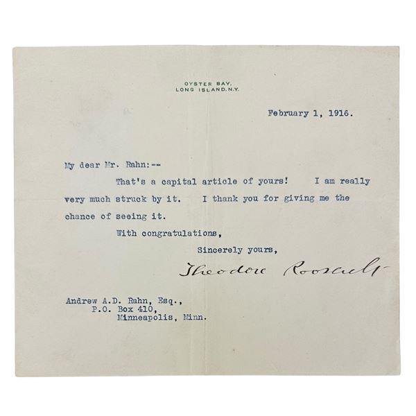 Theodore Roosevelt Autographed Letter