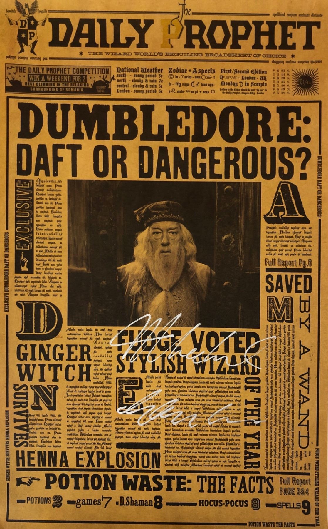 Harry Potter Michael Gambon Poster Signed