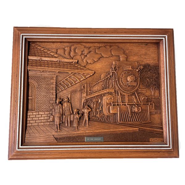 Relief Wood Carving Artist Kim Murray "At the Station"