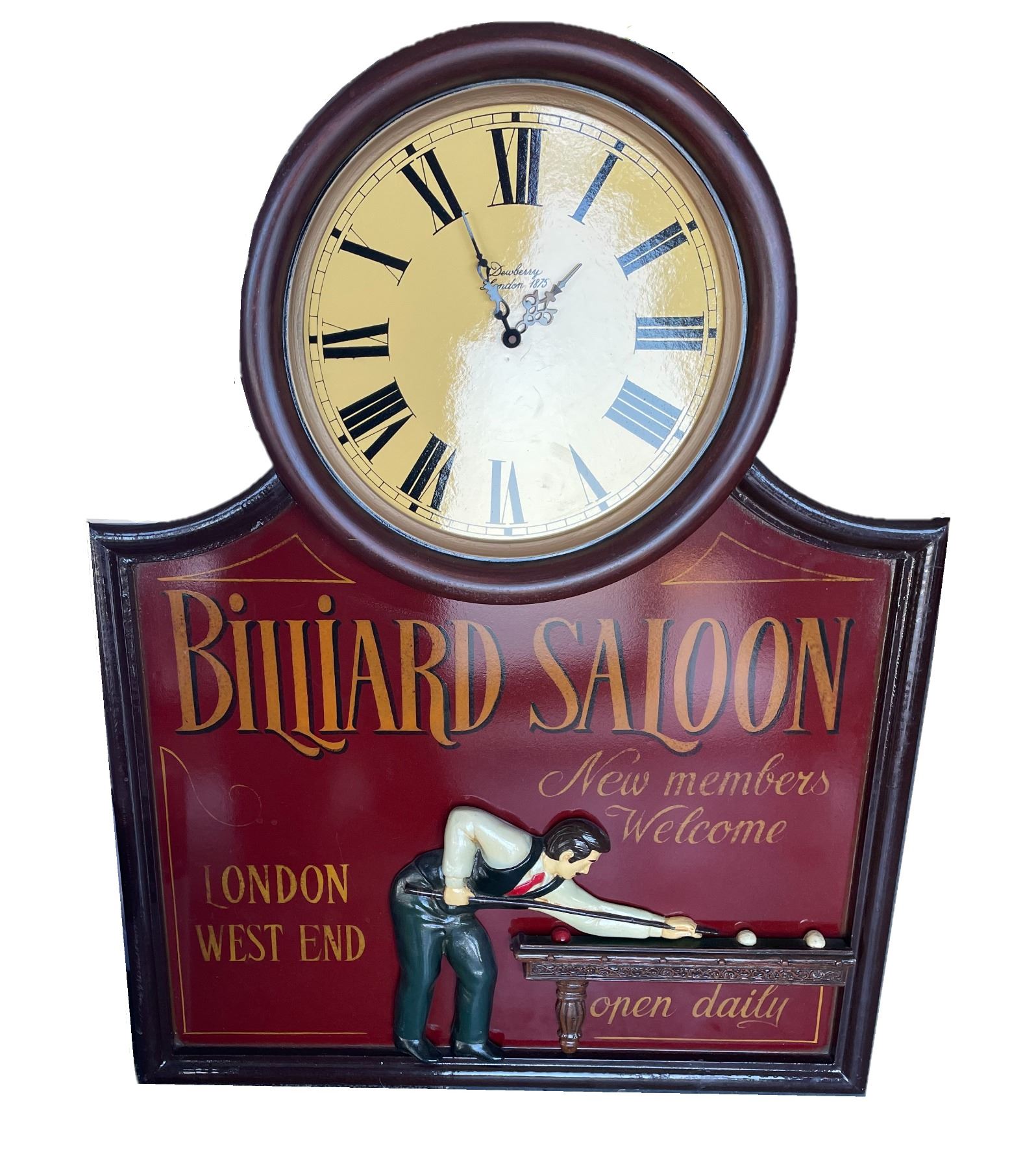 Clock 24" x 30" , Billiard Saloon 3-D Wall Plaque W/Clock