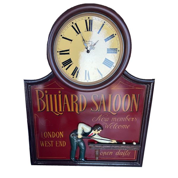 Clock 24" x 30" , Billiard Saloon 3-D Wall Plaque W/Clock