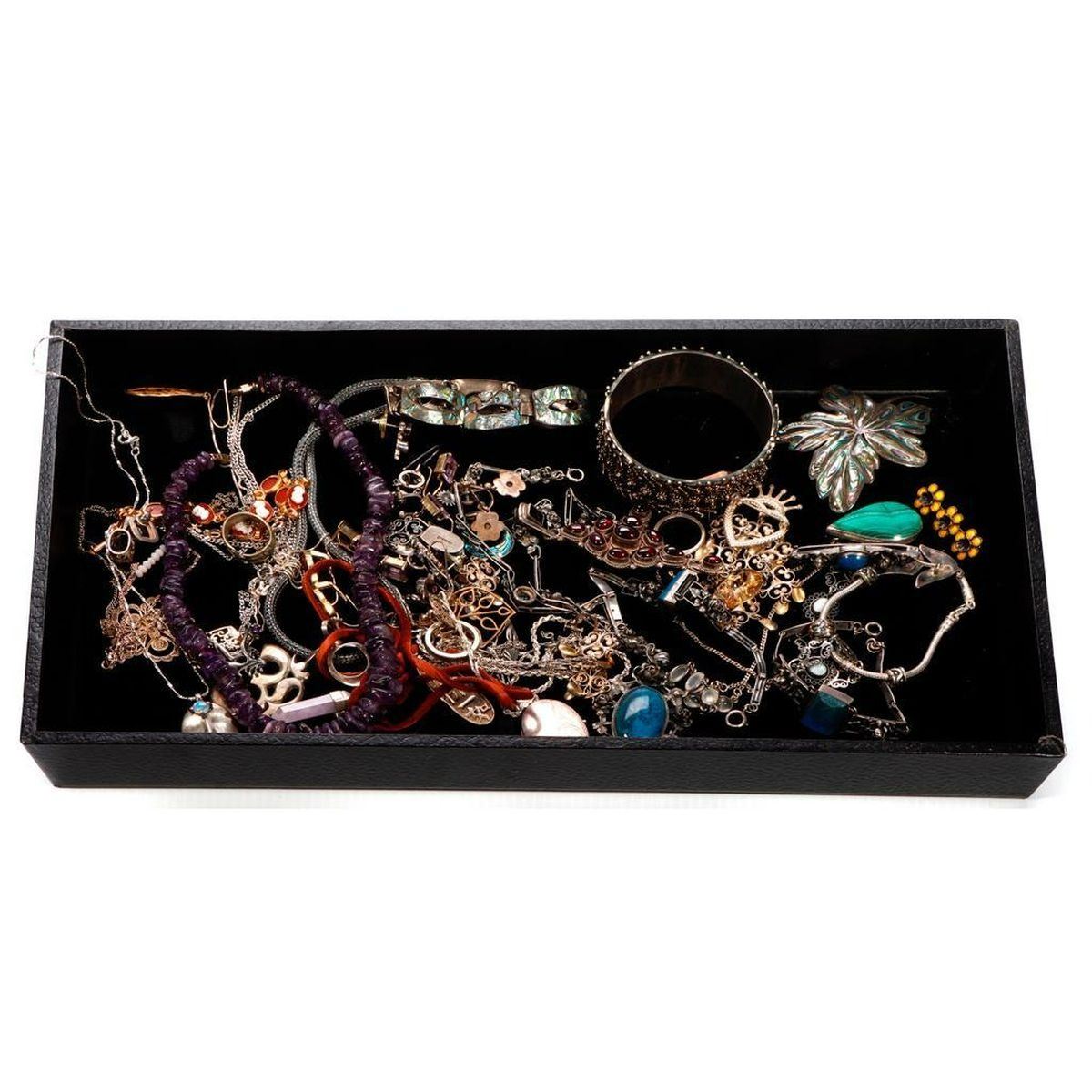 Collection of stone-set, silver and metal jewelry.