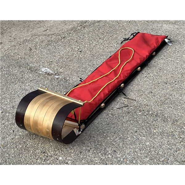Canadian Made Wooden Toboggan / Sled with red cushion Approx: 70"