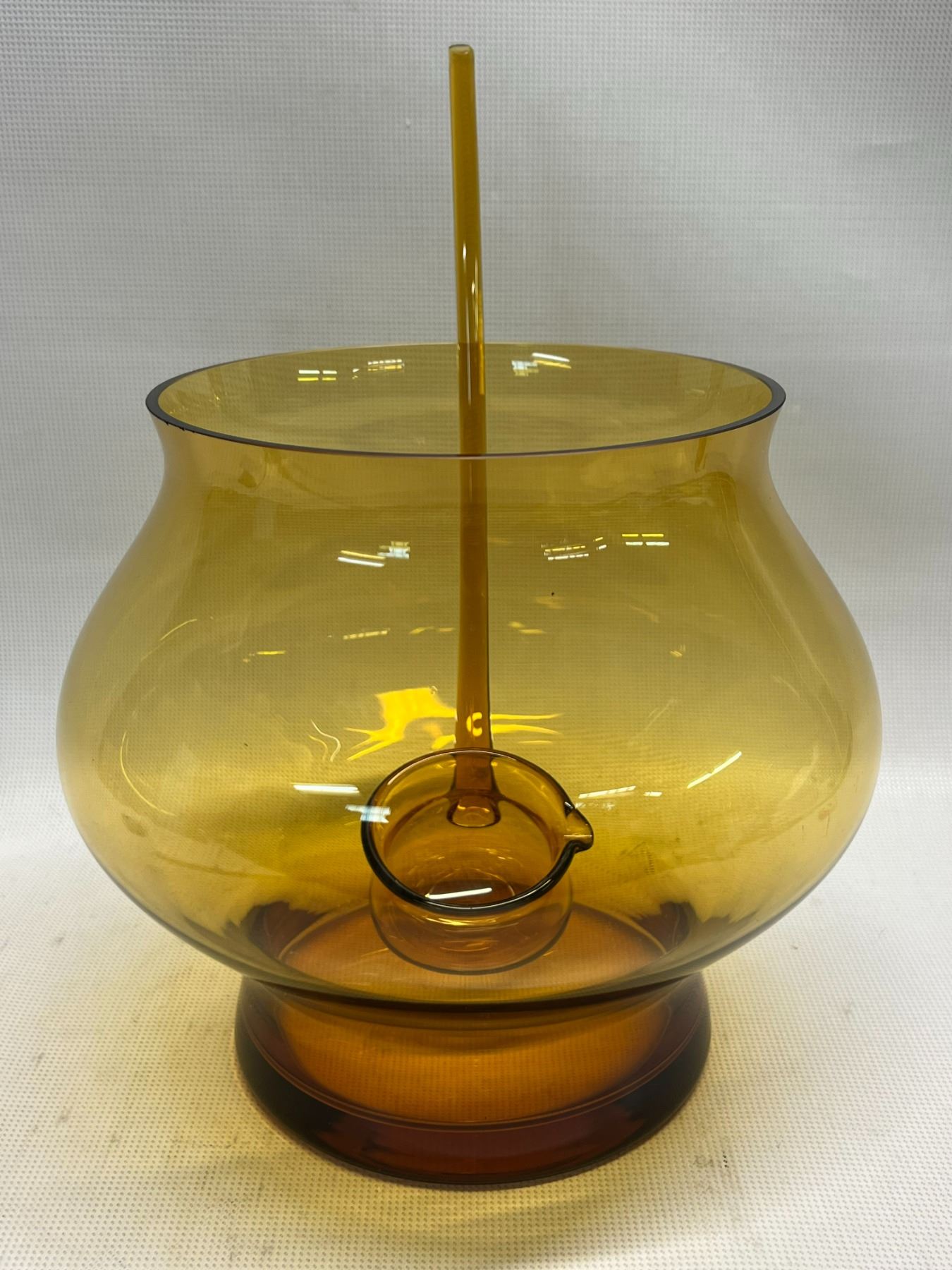 Amber Art Glass Punch bowl with Glass Ladle (bowl 9"W 9"T) some rim ...
