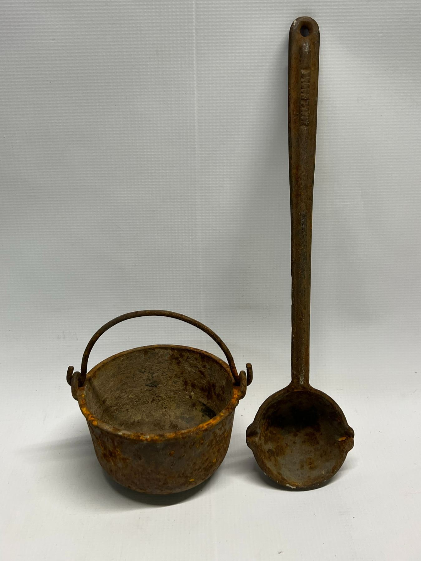Small Cast Iron Handled Pot & Ladle - Pot 5.5"W Ladle 15.5" (solid but ...