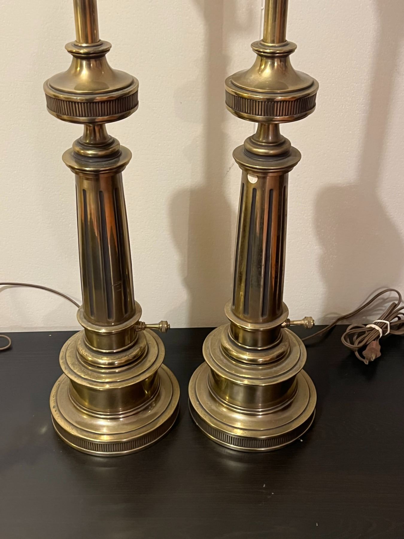 STIFFEL - Pair Mid Century Brass Tri-Light Lamps