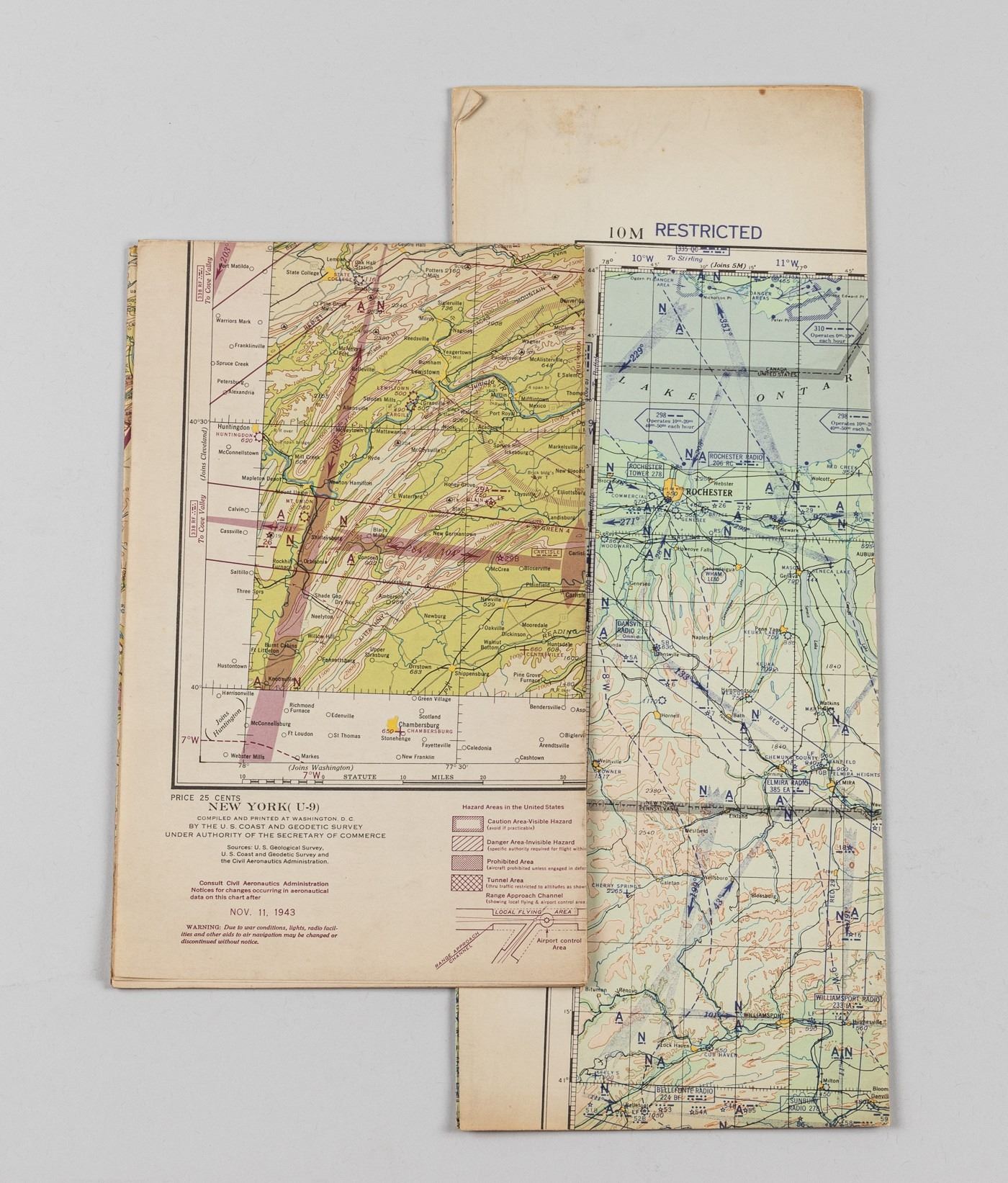 2 RESTRICTED WWII FLIGHT MAPS OF NEW YORK