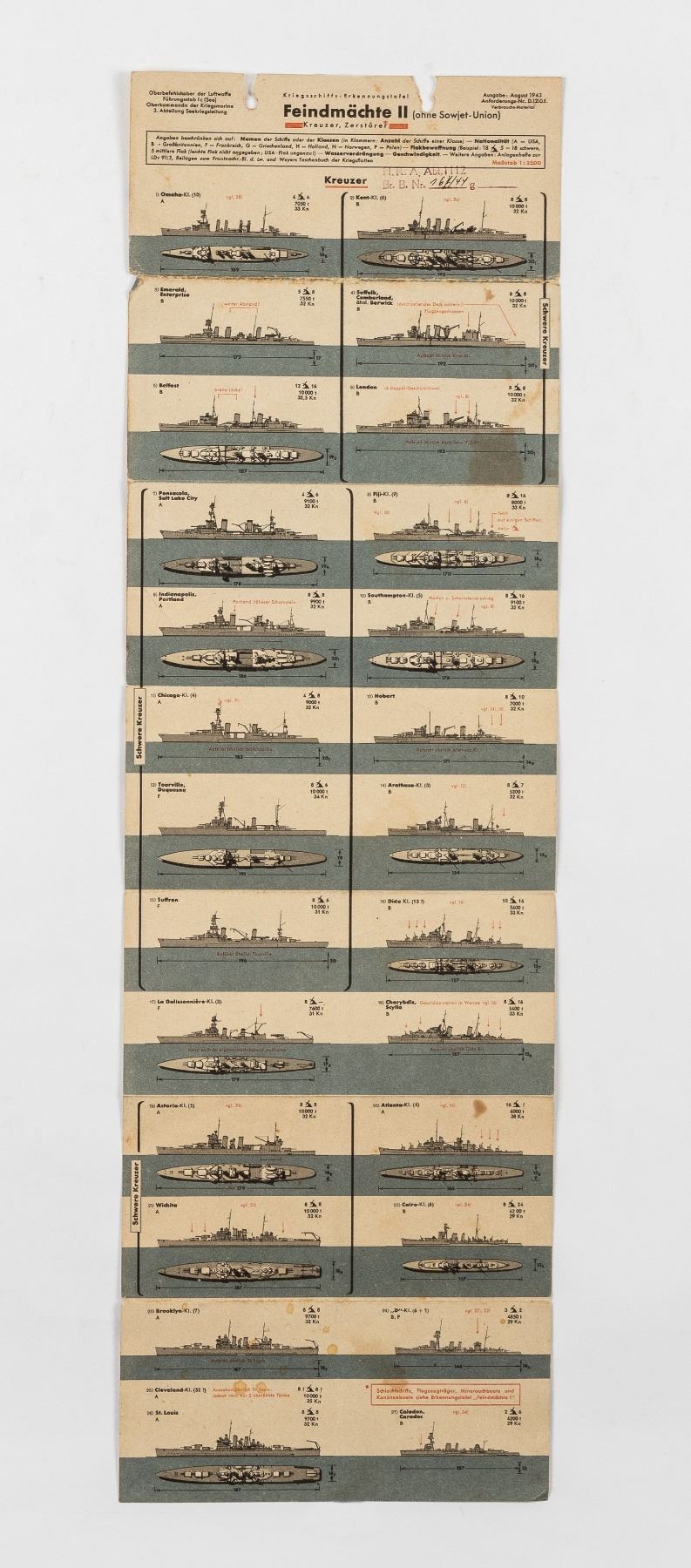 WWII GERMAN IDENTIFICATION CHART OF ENEMY VESSELS