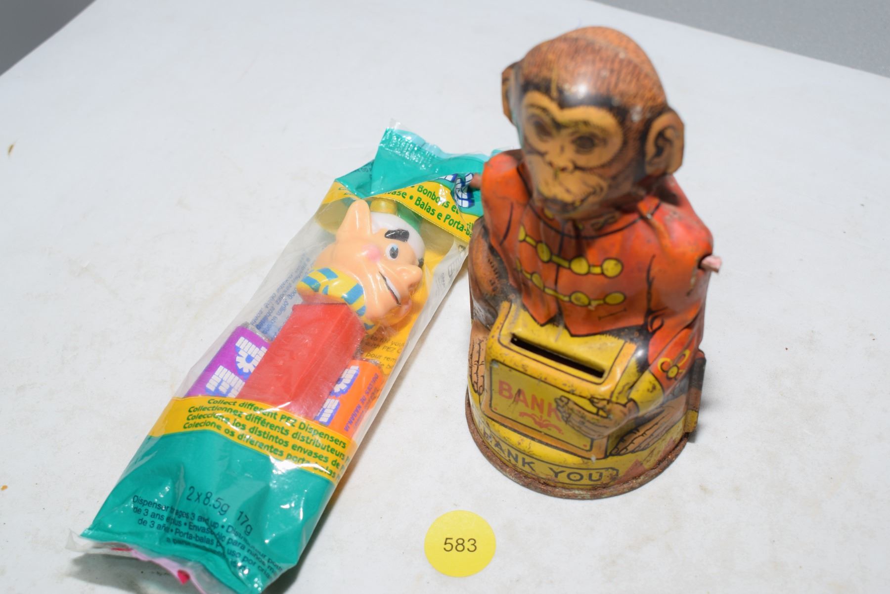 Vintage Pez & Monkey Tin bank - Schmalz Auctions