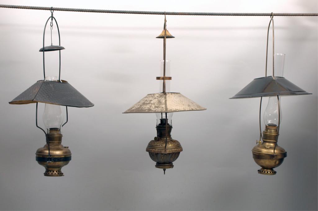 3 brass hanging oil lamps