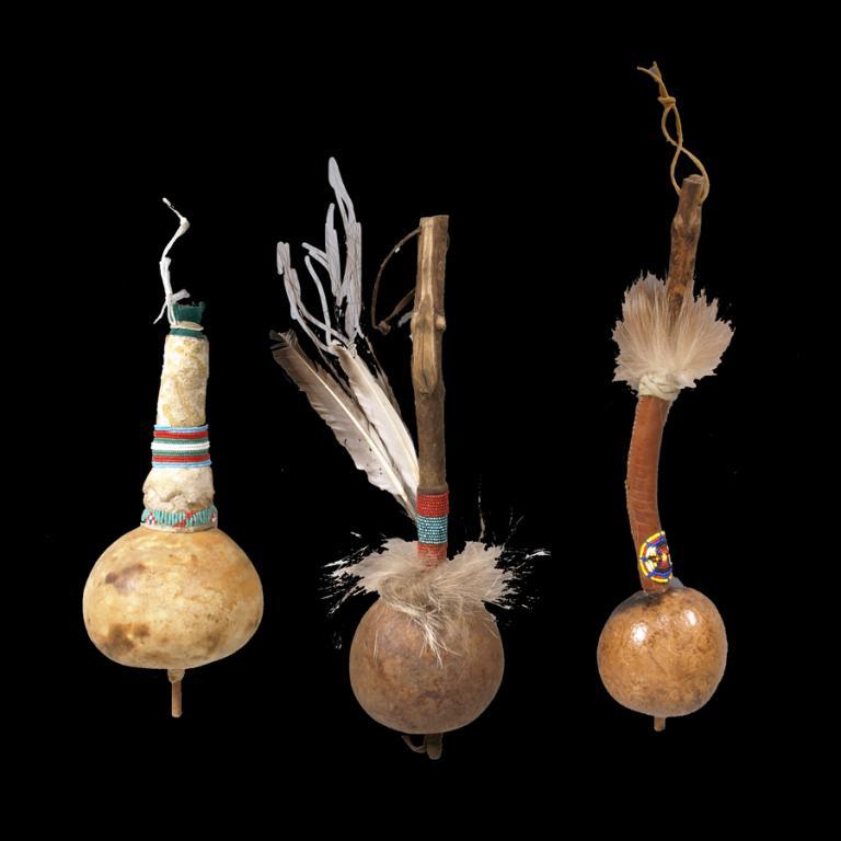 Collection of 3 Hopi gourd rattles