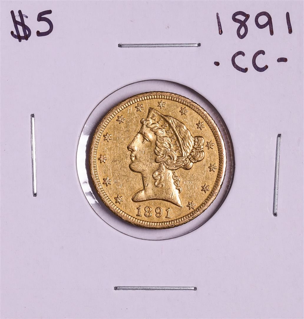 1891-CC $5 Liberty Head Half Eagle Gold Coin