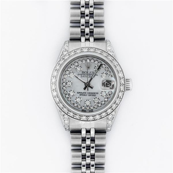 Rolex Ladies Stainless Steel 26MM MOP Diamond Lugs Oyster Perpetual ...