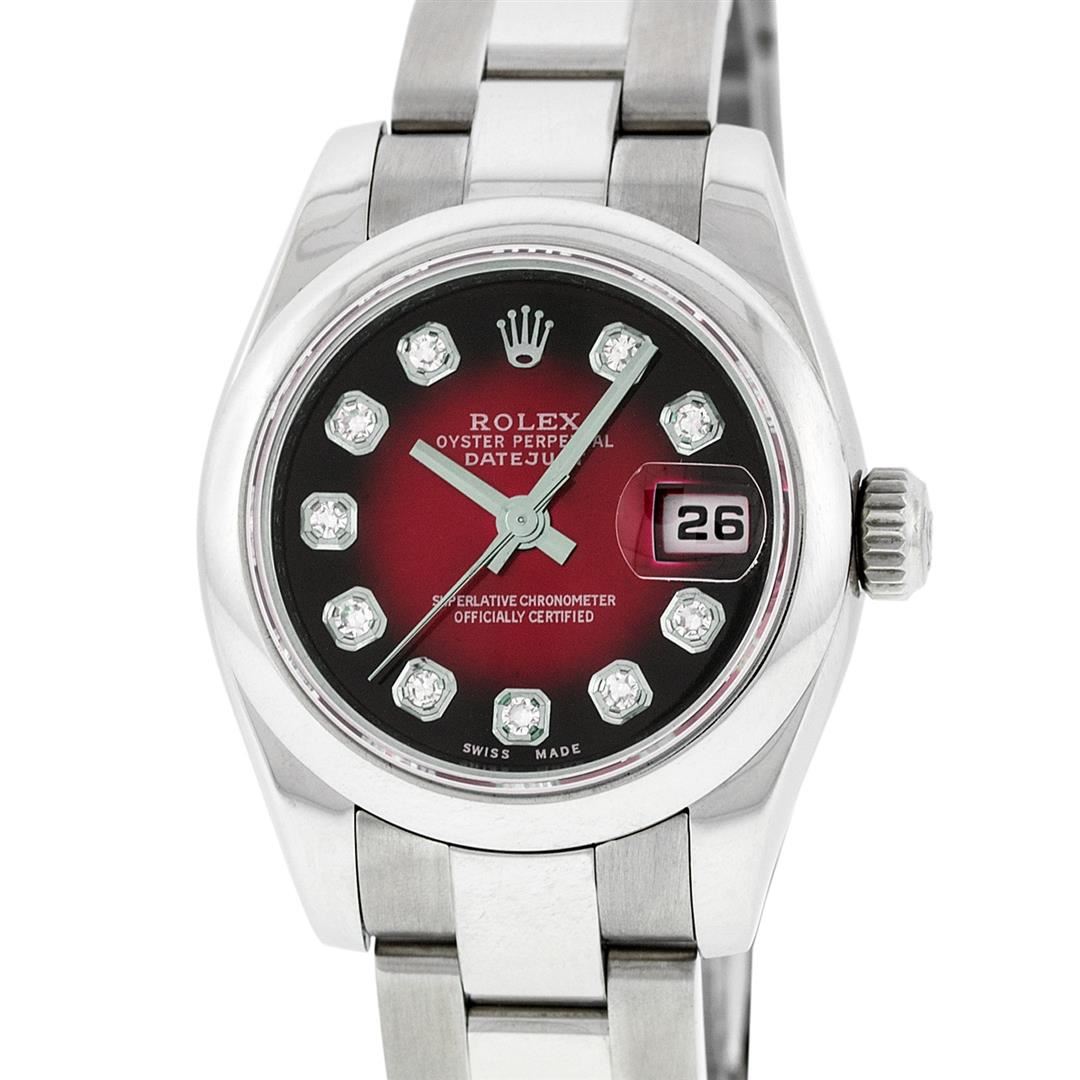 Rolex New Style Ladies Stainless Steel Red Vignette Diamond Quickset ...