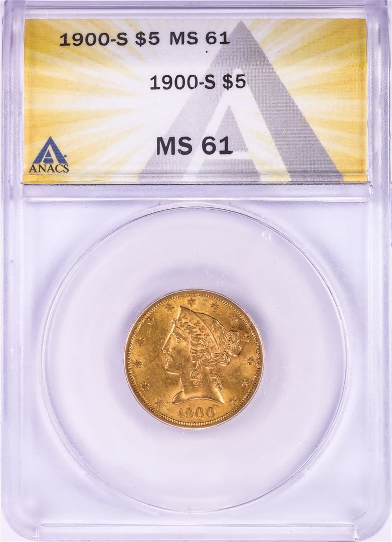 1900-S $5 Liberty Head Half Eagle Gold Coin ANACS MS61