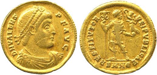 ANCIENT COINS. Roman. Valens (AD 364-378), Gold Solidus, Nikomedia, AD ...