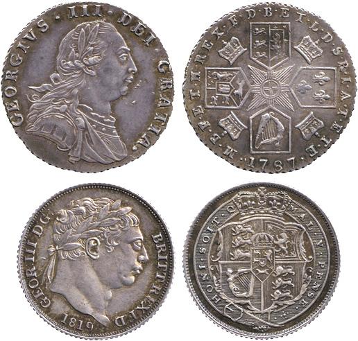 BRITISH COINS. George III, Sixpence, 1787, laureate, draped and ...