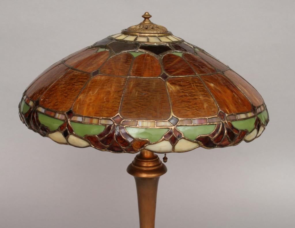 Antique Wilkinson Fleur de Lis Leaded Glass Lamp