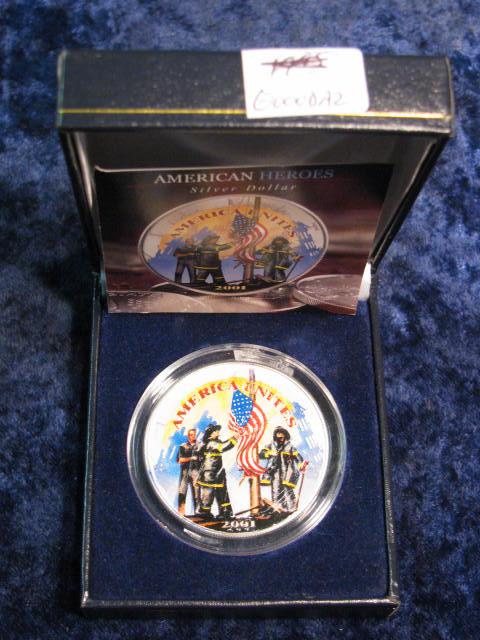 259. 2001 American Heroes Colorized Silver Dollar In Case.