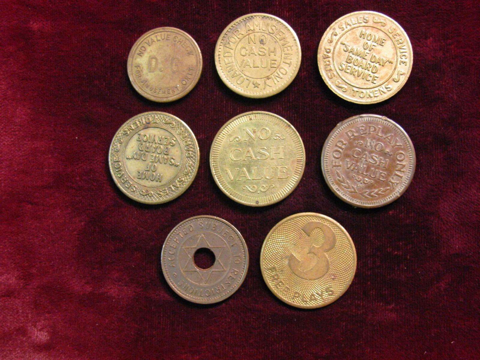 495. (8) Assorted Old Amusement Arcade Tokens, Includes Starcade, D.G ...