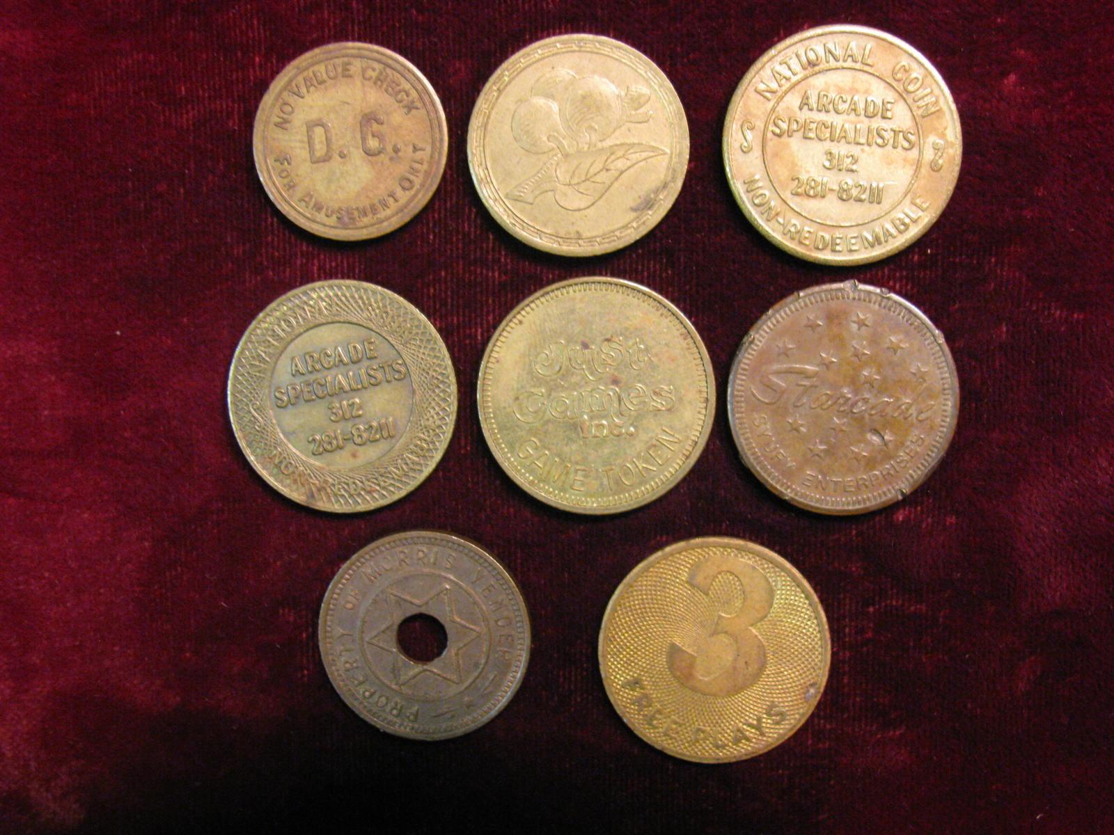 495. (8) Assorted Old Amusement Arcade Tokens, Includes Starcade, D.G ...