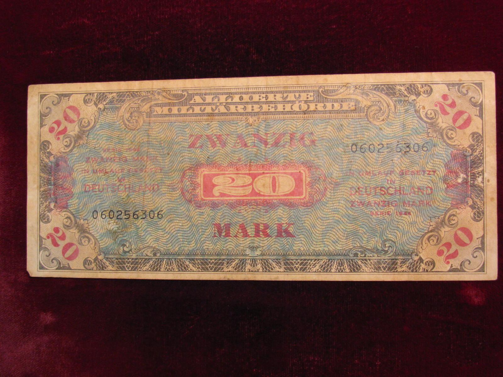 579. 1944 Zwanzig (20) Mark Note, Allied Military Authority, Deutschland.