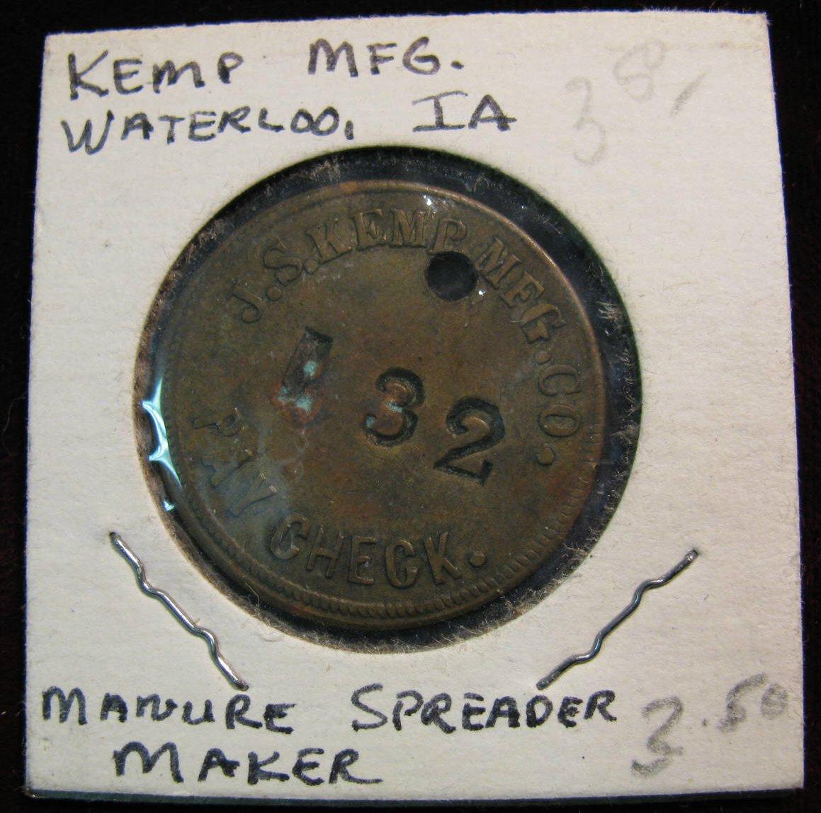 890. J.S. Kemp MFG. Co, Waterloo, Iowa