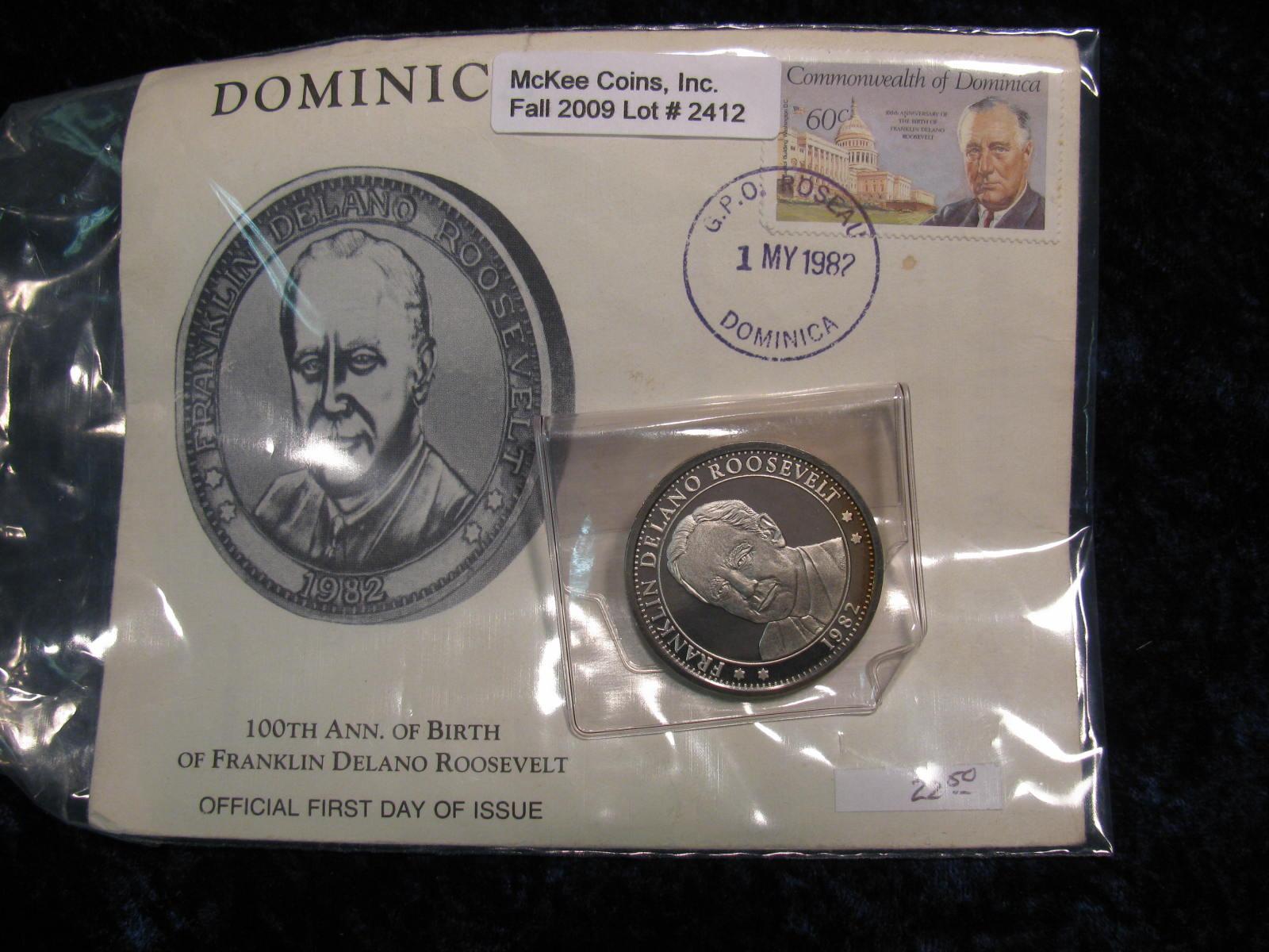 2412. 1982 Dominica FDC And Silver F.D. Roosevelt Coin.