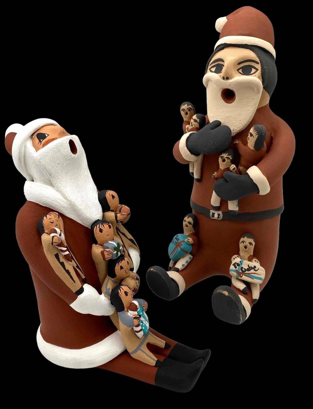 Native American Jemez Pueblo Pottery Storyteller Santa Claus Figures Signed