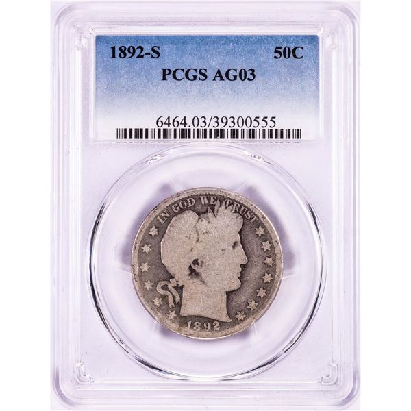 1892-S Barber Half Dollar Coin PCGS AG03