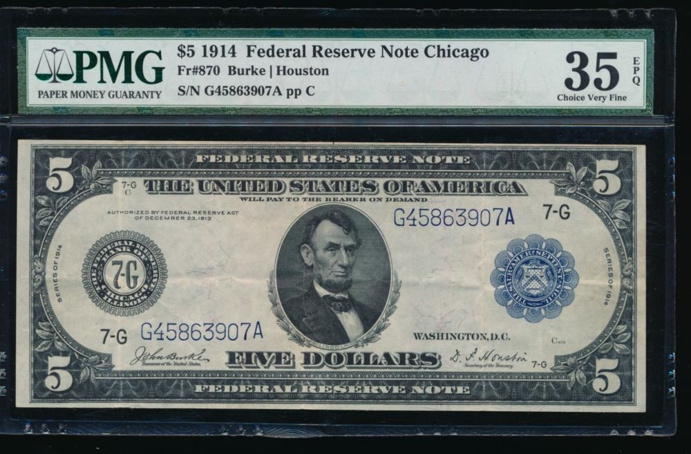 1914 $5 Chicago FRN PMG 35EPQ