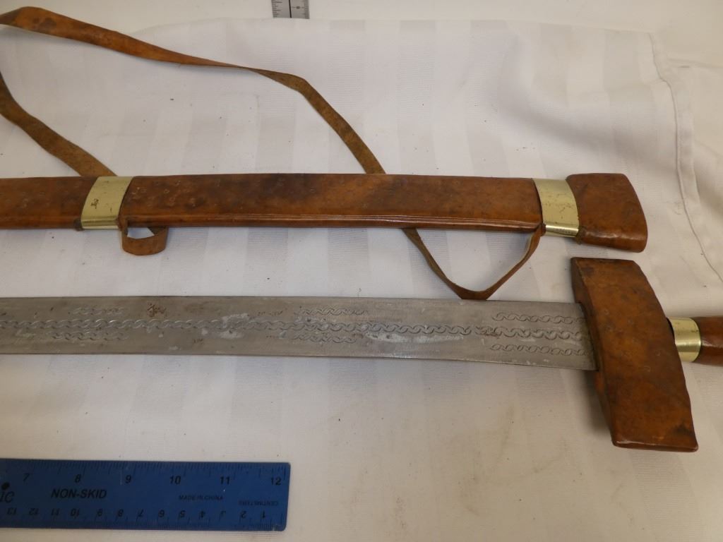 vintage African sword w/ leather sheath