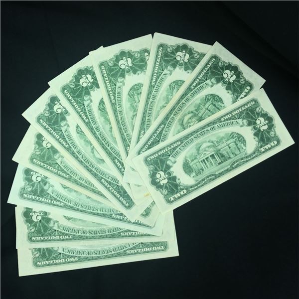 Ten (10CT) 1953 Red Seal USN $2.00 Notes Choice Unc.