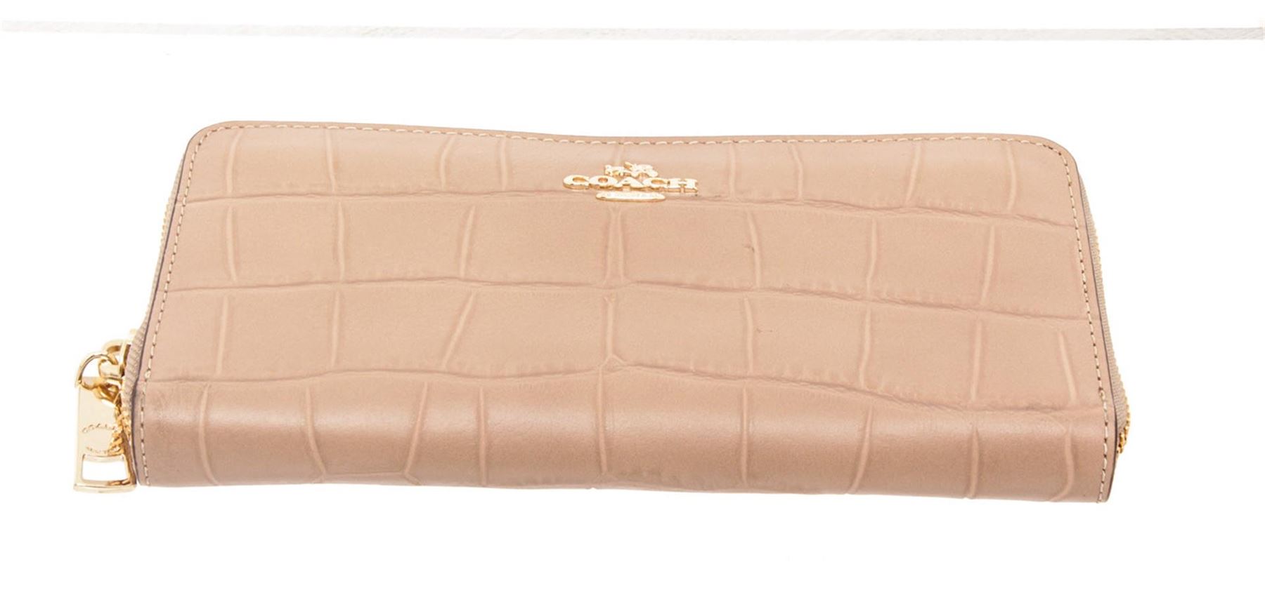Coach Tan Crocodile Embossed Leather Zippy Wallet