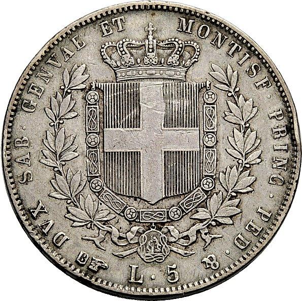 Casa Savoia. Vittorio Emanuele II. Da 5 lire 1855