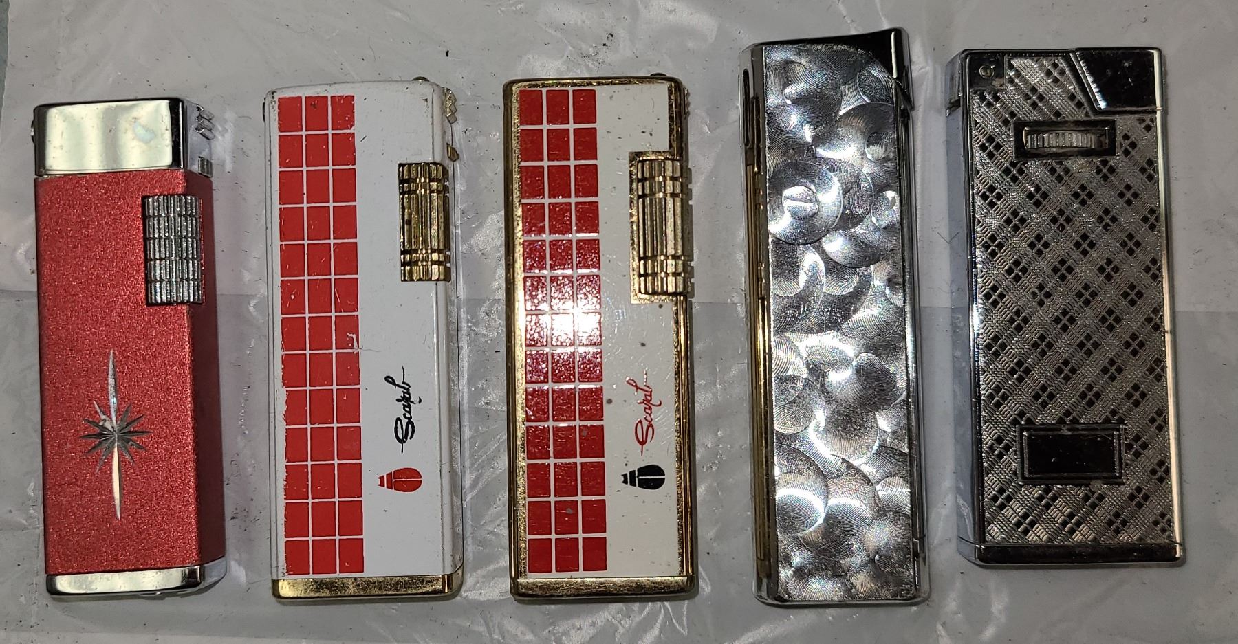 Slim Lighter Lot - 5 Lighters - Petro, Scarab & Flame Crest