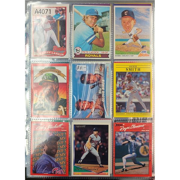 9 Sheets of Baseball Cards - 1970's to 2000's - Stars and Rookies ...