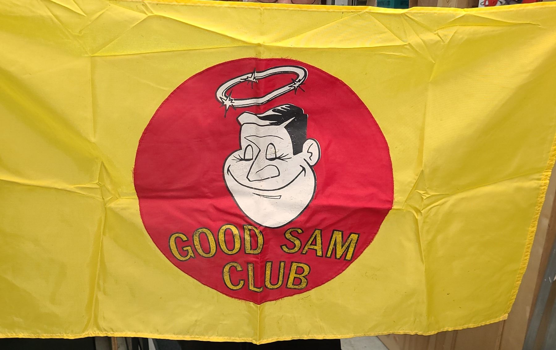 Vintage GOOD SAM Flag - Nice Hand Sewn Painted Good Sam Club Flag