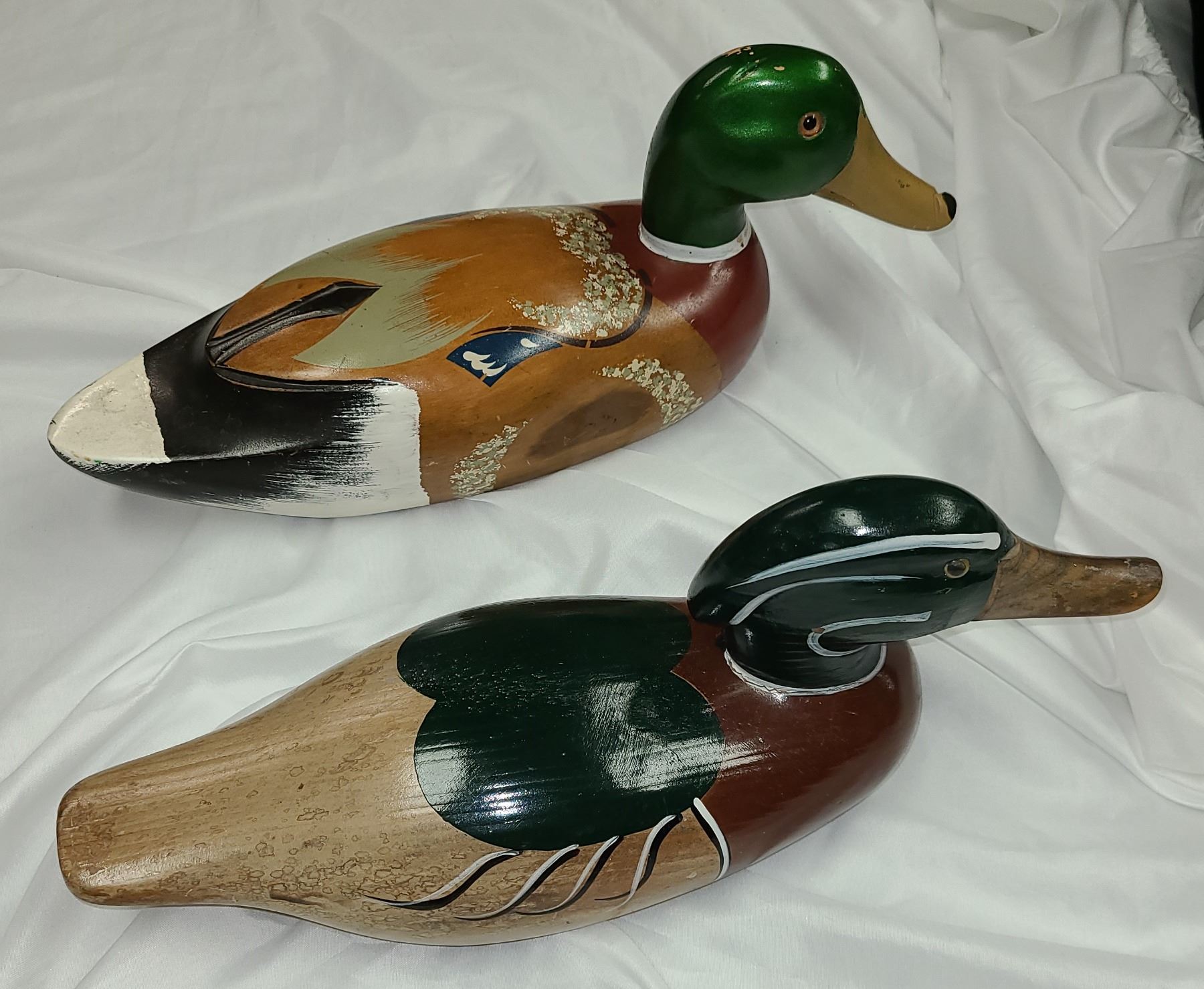 Duck Decoys - Hand Painted Solid Wood - Two Ducks..