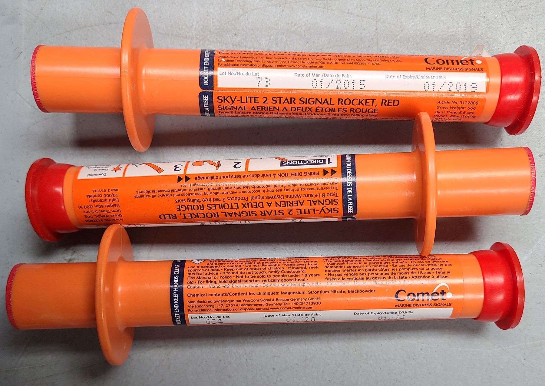Comet Sky-Lite Twin Flare Rocket Red Emergcency Flares - Lot of 3 Flares
