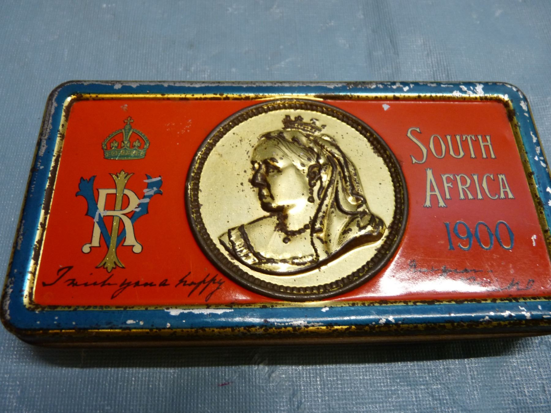 Boer War royalty Christmas TIN Queen Victoria marked South Africa 1900 ...