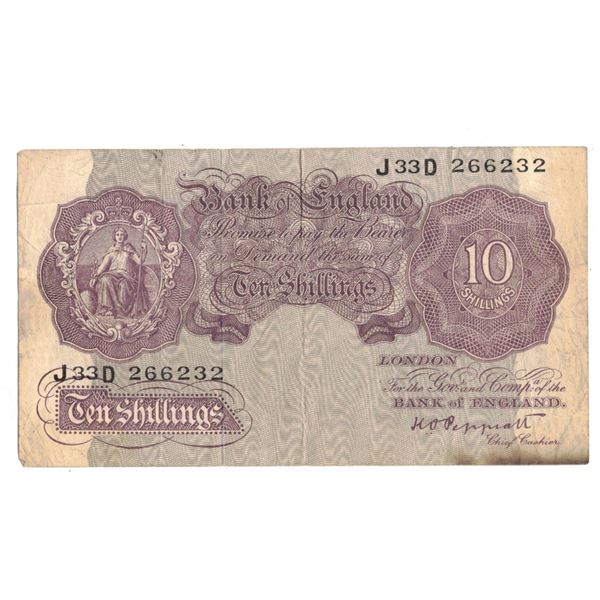 1940s Bank of England Mauve World War II issue Ten Shillings Note